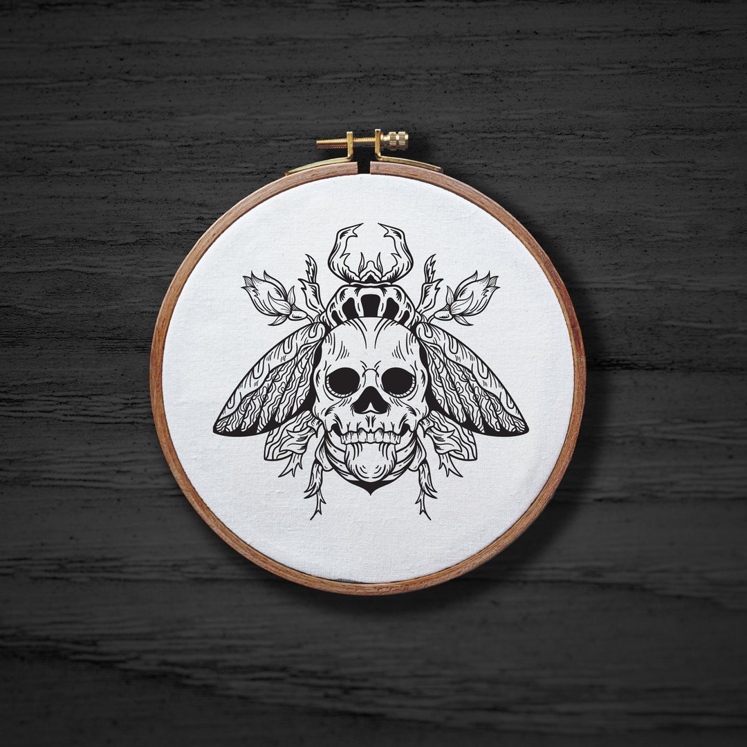 Beetle Skull Hand Embroidery Pattern , Skeleton Bug Hand Embroidery ...