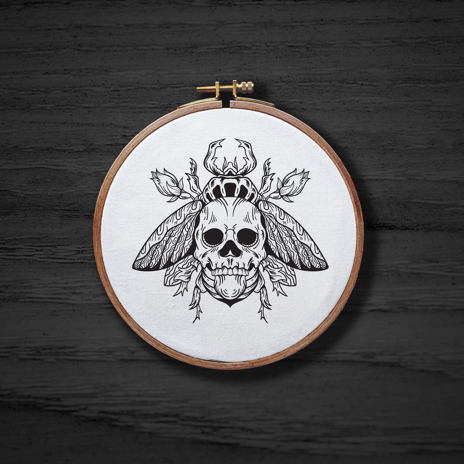 Beetle Skull Hand Embroidery Pattern , Skeleton Bug Hand Embroidery ...