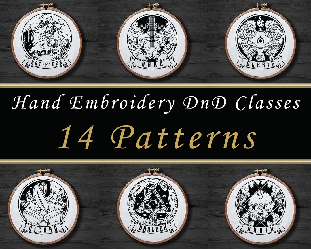 14 Dnd Classes Hand Embroidery Pattern Set , Warrior Fighter Monk ...