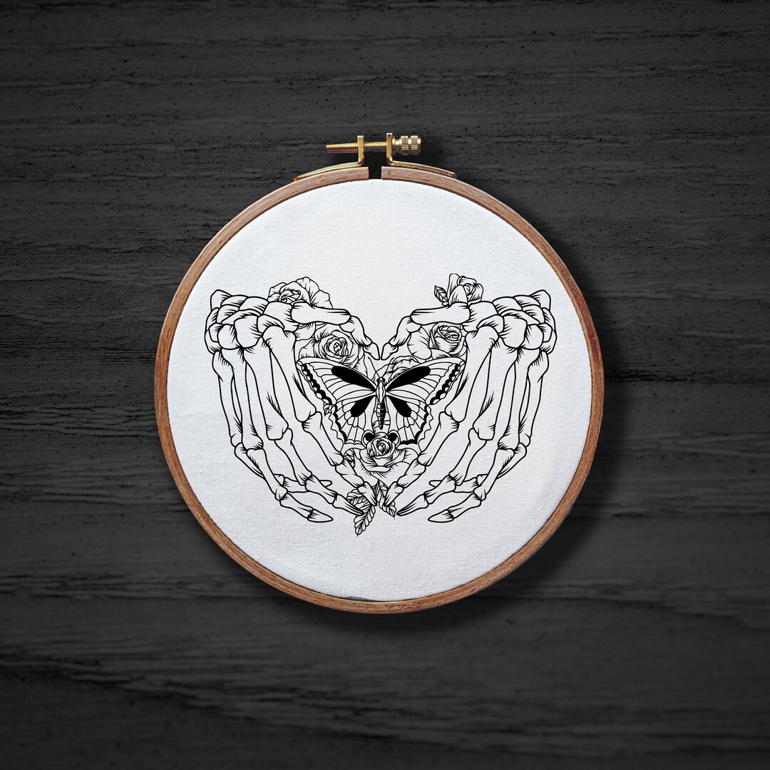 Skeleton Hand With Butterfly Hand Embroidery Pattern , Animal Witchy ...