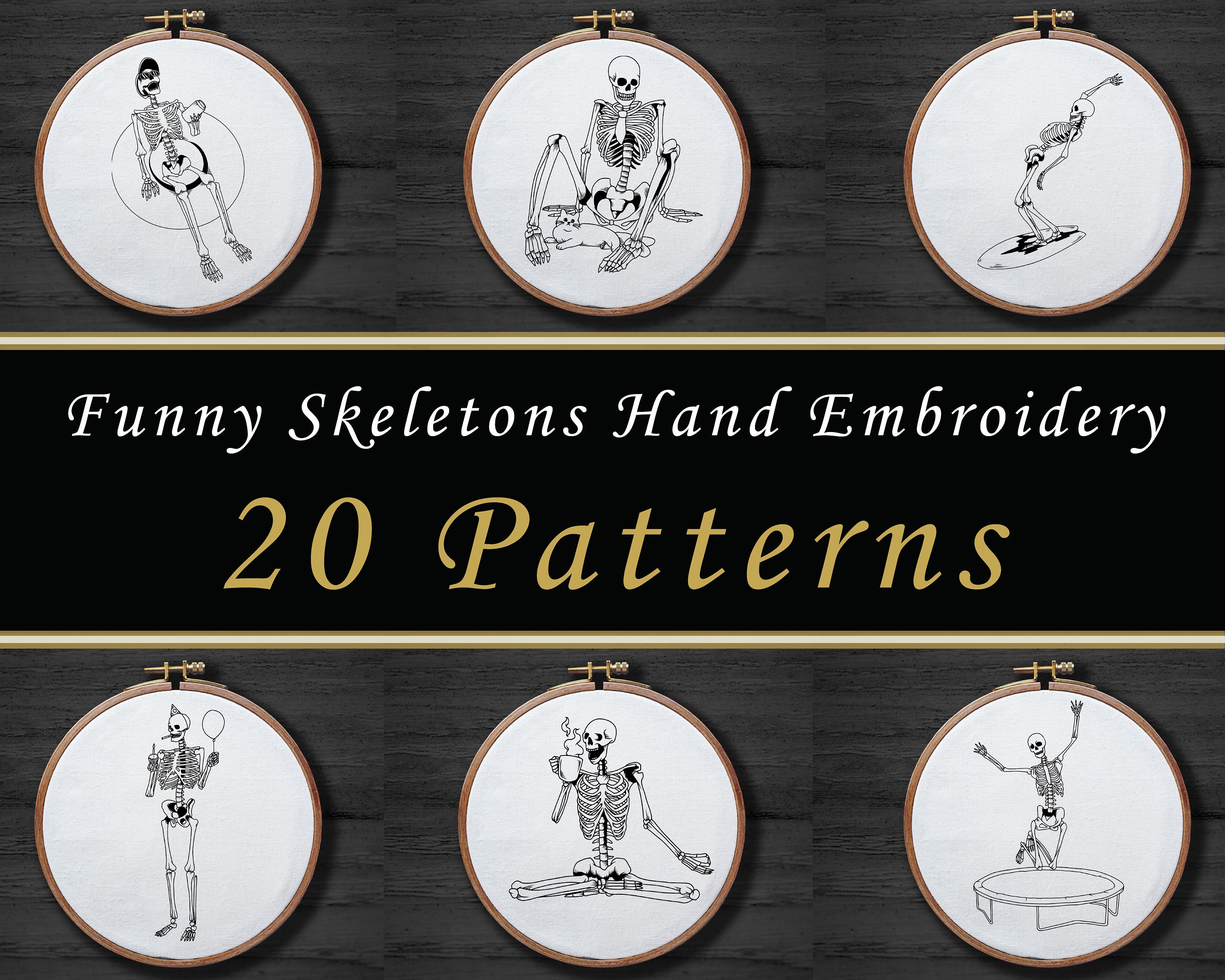20 Funny Skeleton Hand Embroidery Pattern Bundle Coffee - Etsy