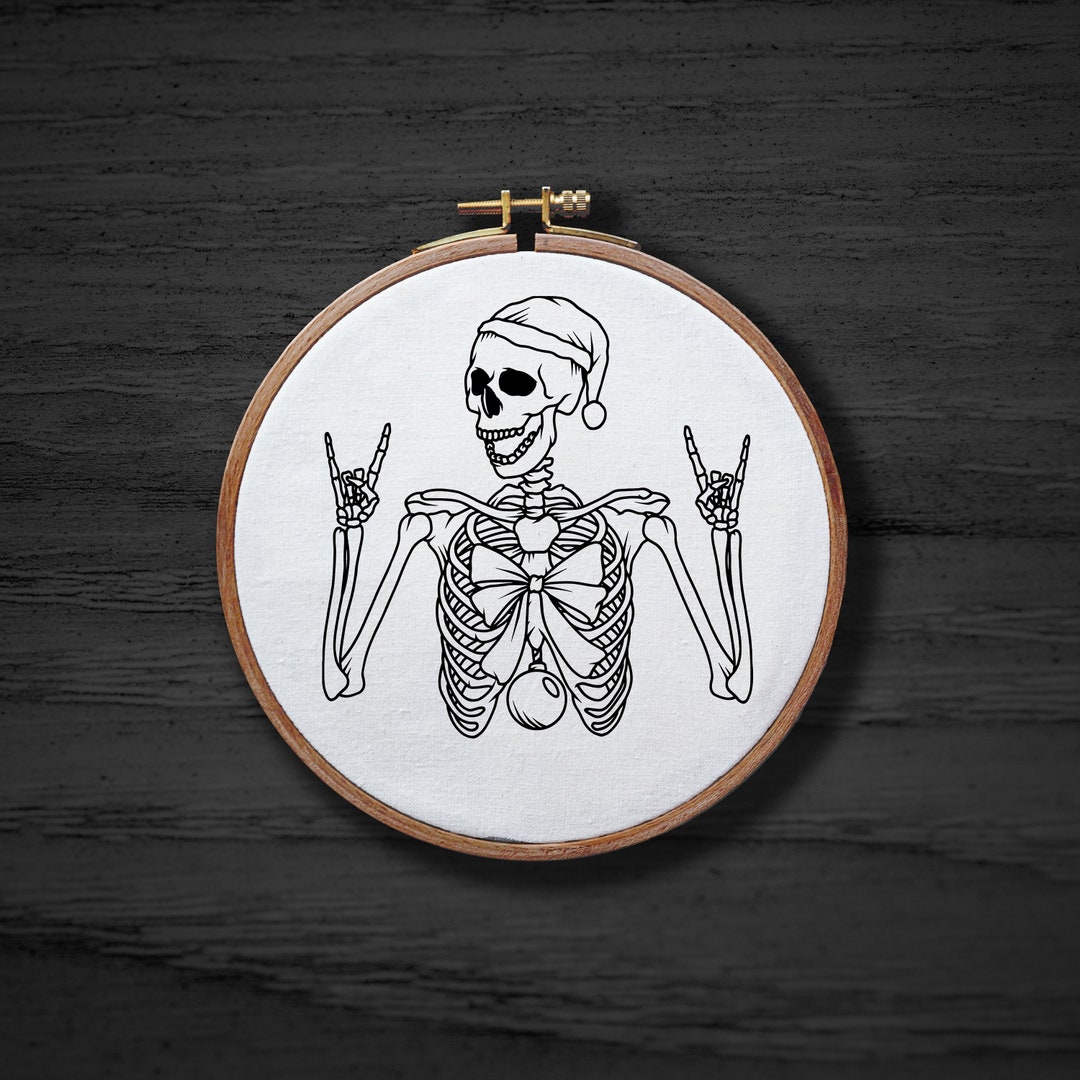 Christmas Skeleton Hand Embroidery Pattern , Gothic Christmas Ornament ...