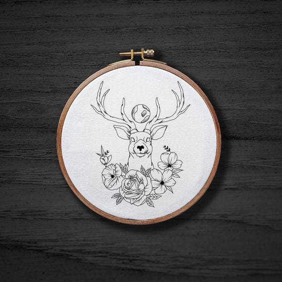 Deer Hand Embroidery Pattern Cute Floral Animal Pattern - Etsy