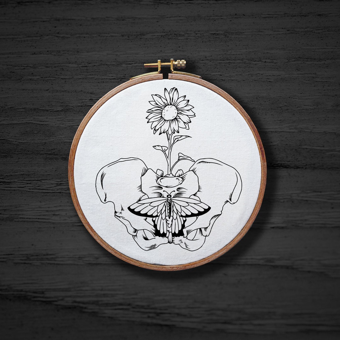 Pelvis With Butterfly Hand Embroidery Pattern , Flower Anatomical Hand ...