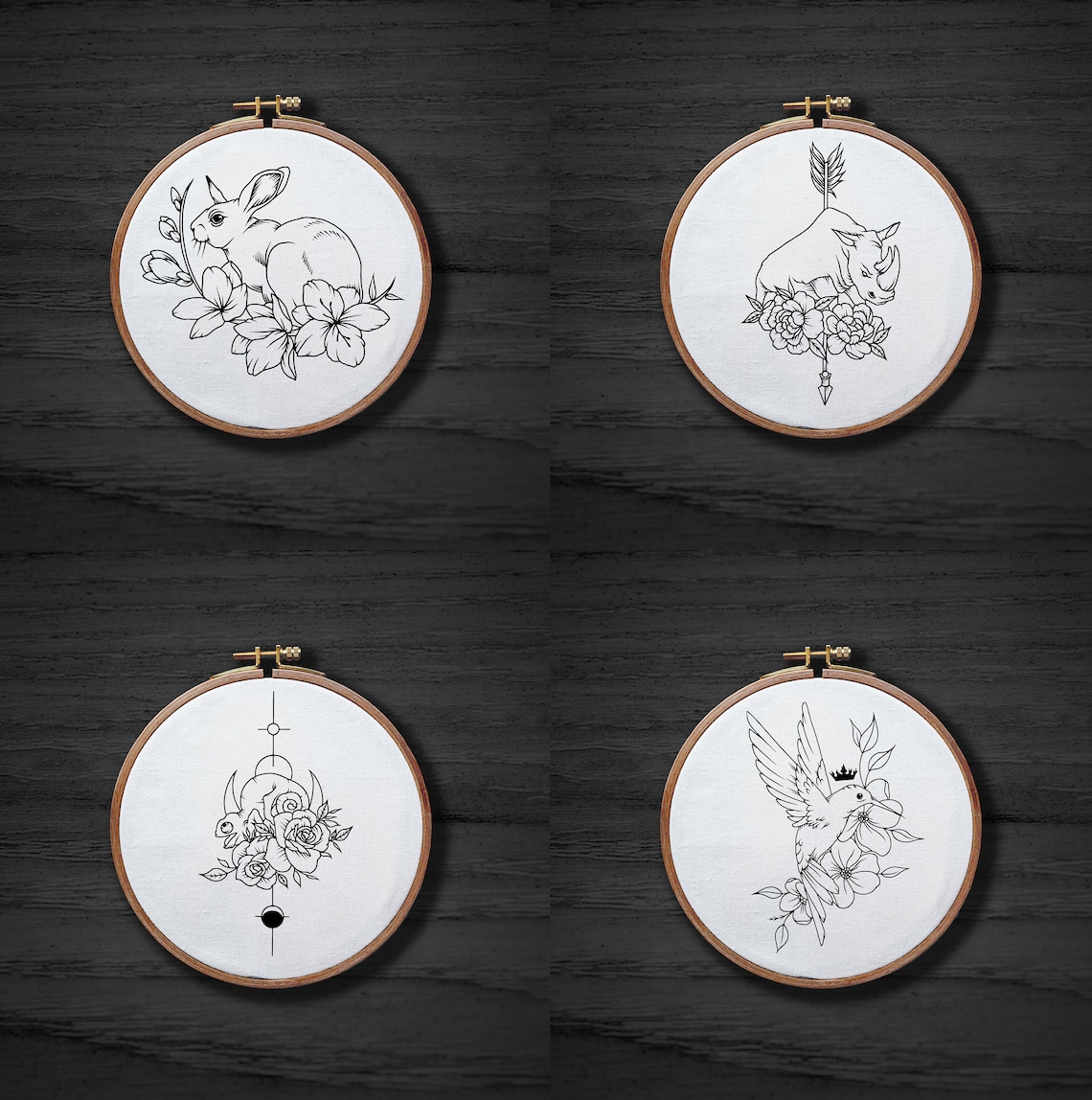 20 Cute Animals Embroidery Pattern Set, Floral Designs (PDF Pattern) - Etsy