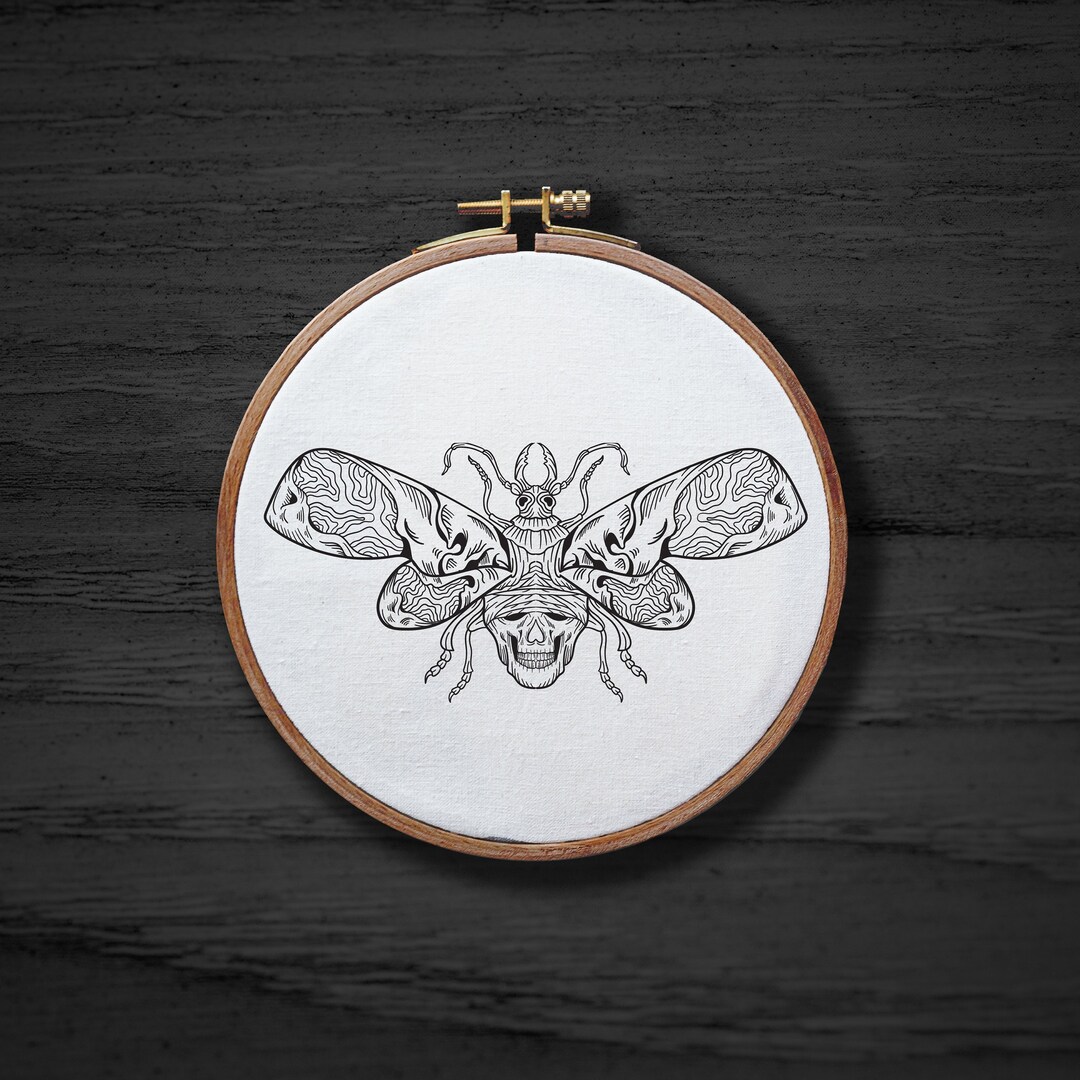 Beetle Skull Hand Embroidery Pattern , Skeleton Bug Hand Embroidery ...
