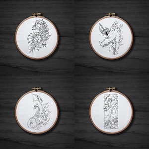 20 Mythical Animals Hand Embroidery Pattern Set , Unicorn Embroidery ...