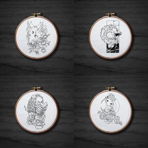 20 Mythical Animals Hand Embroidery Pattern Set , Unicorn Embroidery ...