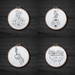 20 Gothic Anatomical Hand Embroidery Pattern Bundle , Skeleton Body ...