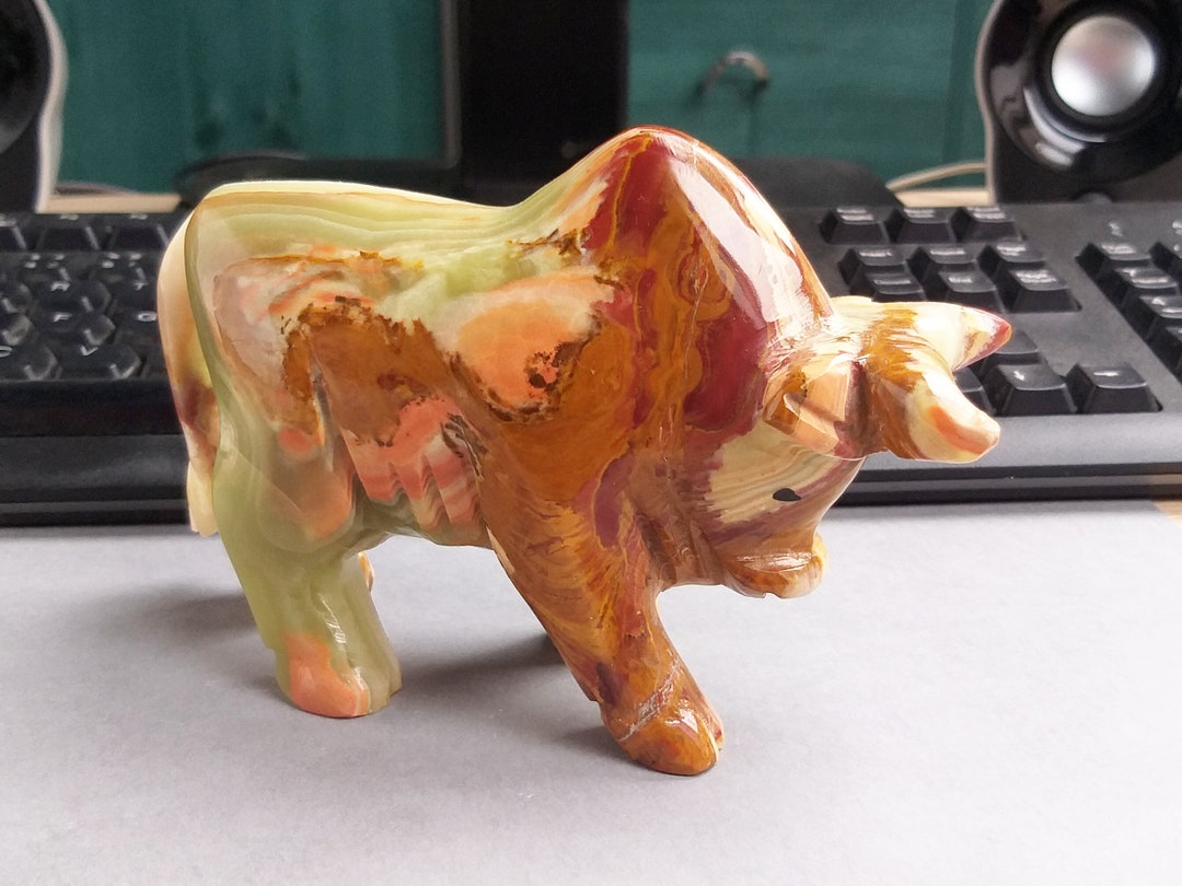 Bull 16cm Calcite Onyx Red Crystal Carving Polished Mineral Natural ...