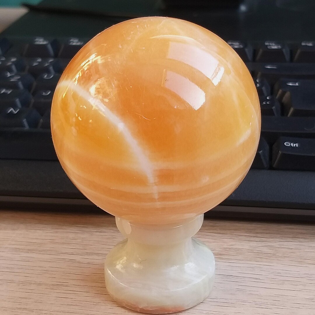 6cm Orange Mango Calcite Sphere Spiritual Home Decor Meditation ...
