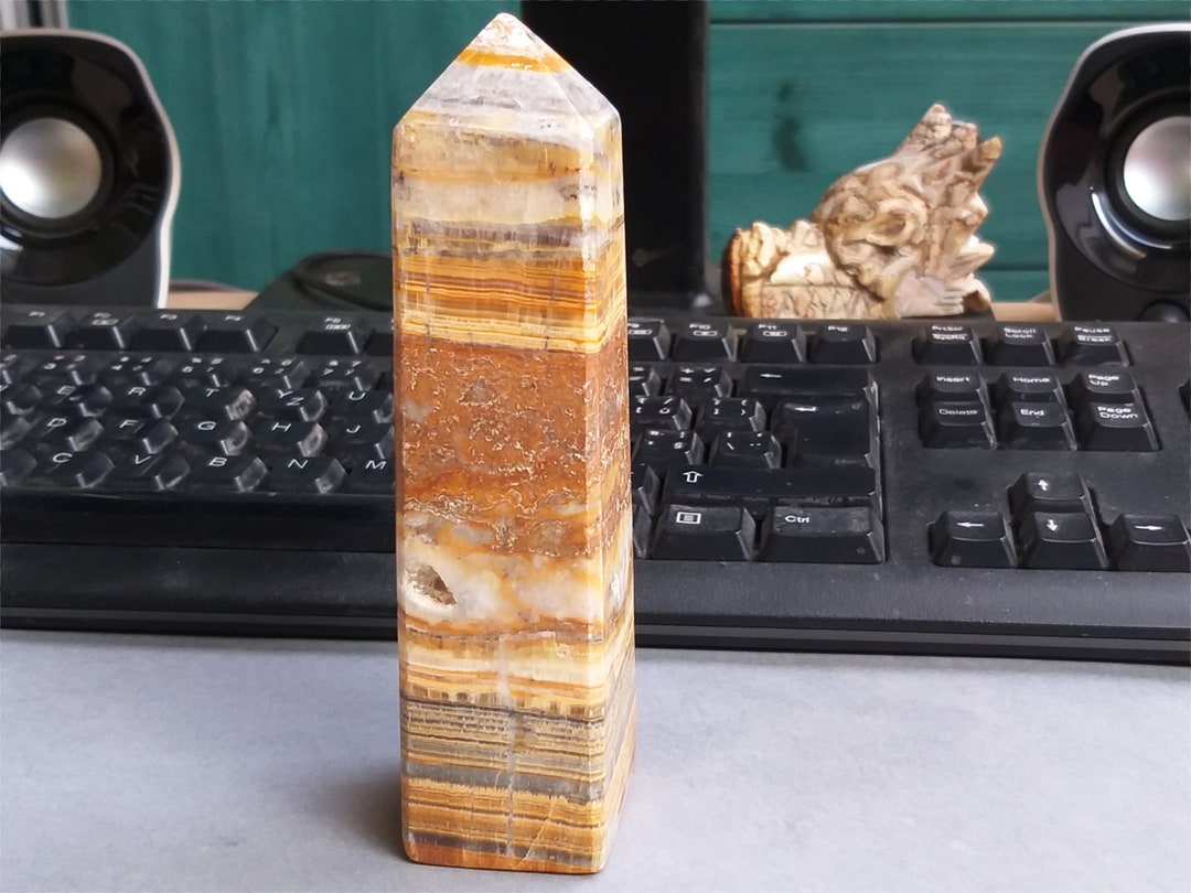 Bumblebee Calcite 14cm Banded Tower Obelisk Natural Druse Crystal ...