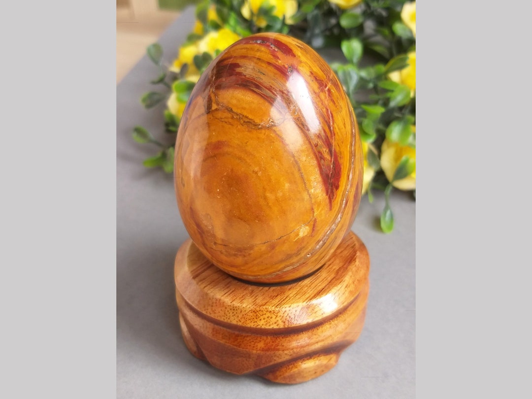 Wood Red Onyx 6.5cm Calcite Egg Crystal Carving Natural Stone Polished ...