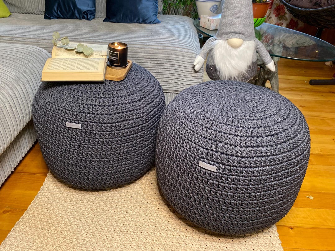 Handmade Dark Gray Crocheted Ottoman: Outdoor Pouf Foot Stool - Etsy