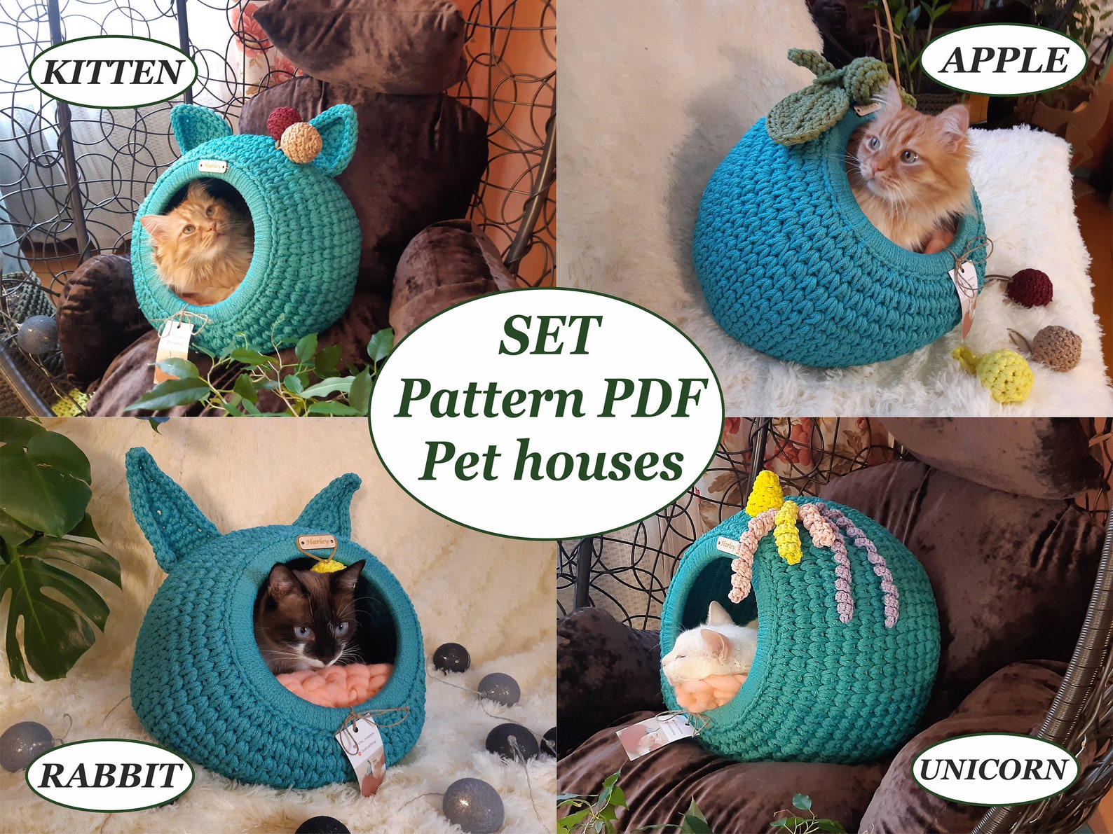 Set Cat Houses 4 Decoration Options Digital Tutorial Manual in - Etsy