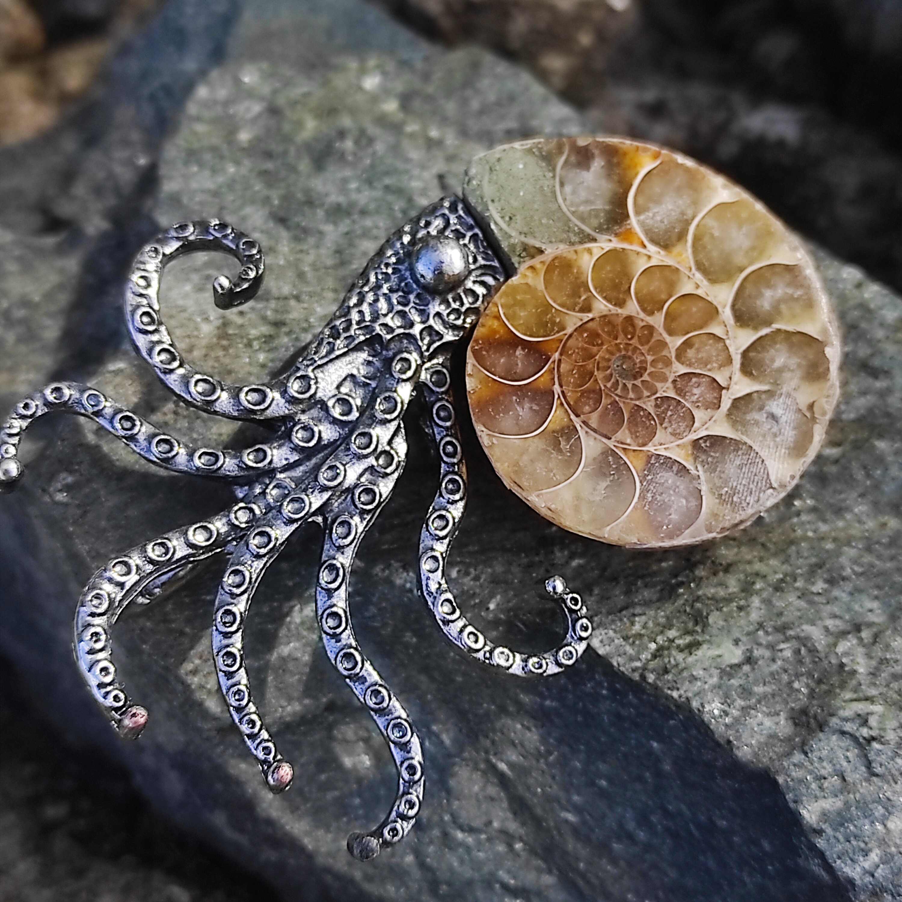 Brooch Octopus Sea Gift for Men Women Steampunk Broach With Ammonite ...