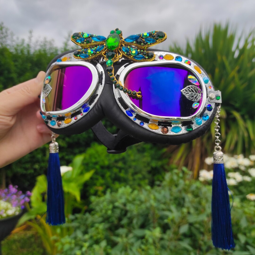 Goggles Dragonfly – Holographic Lenses, Rhinestones & Tassels | Burning ...