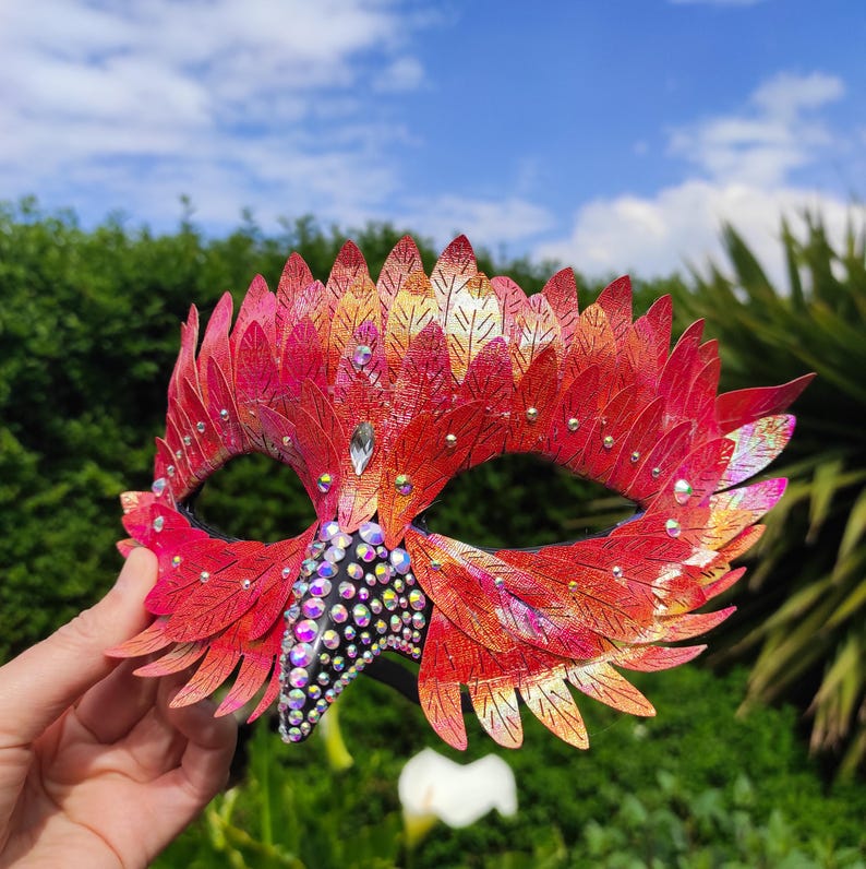 Phoenix Bird Masquerade Mask – Red and Gold Feather Costume Mask With ...