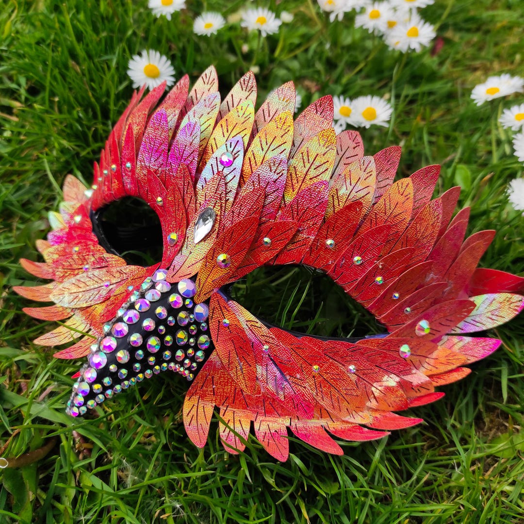 Phoenix Bird Masquerade Mask – Red and Gold Feather Costume Mask With ...