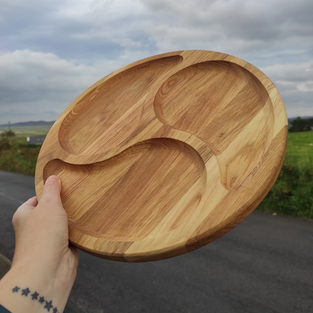 Wooden Tray Round Plate Solid Elm Tree for Snacks, Cheese, Nuts Serving ...