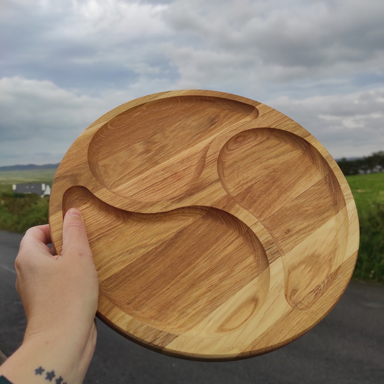 Wooden Tray Round Plate Solid Elm Tree for Snacks, Cheese, Nuts Serving ...