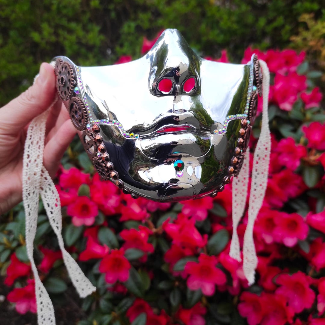 Steampunk Half Face Chrome Robot Mask – Masquerade Cyberpunk Costume ...