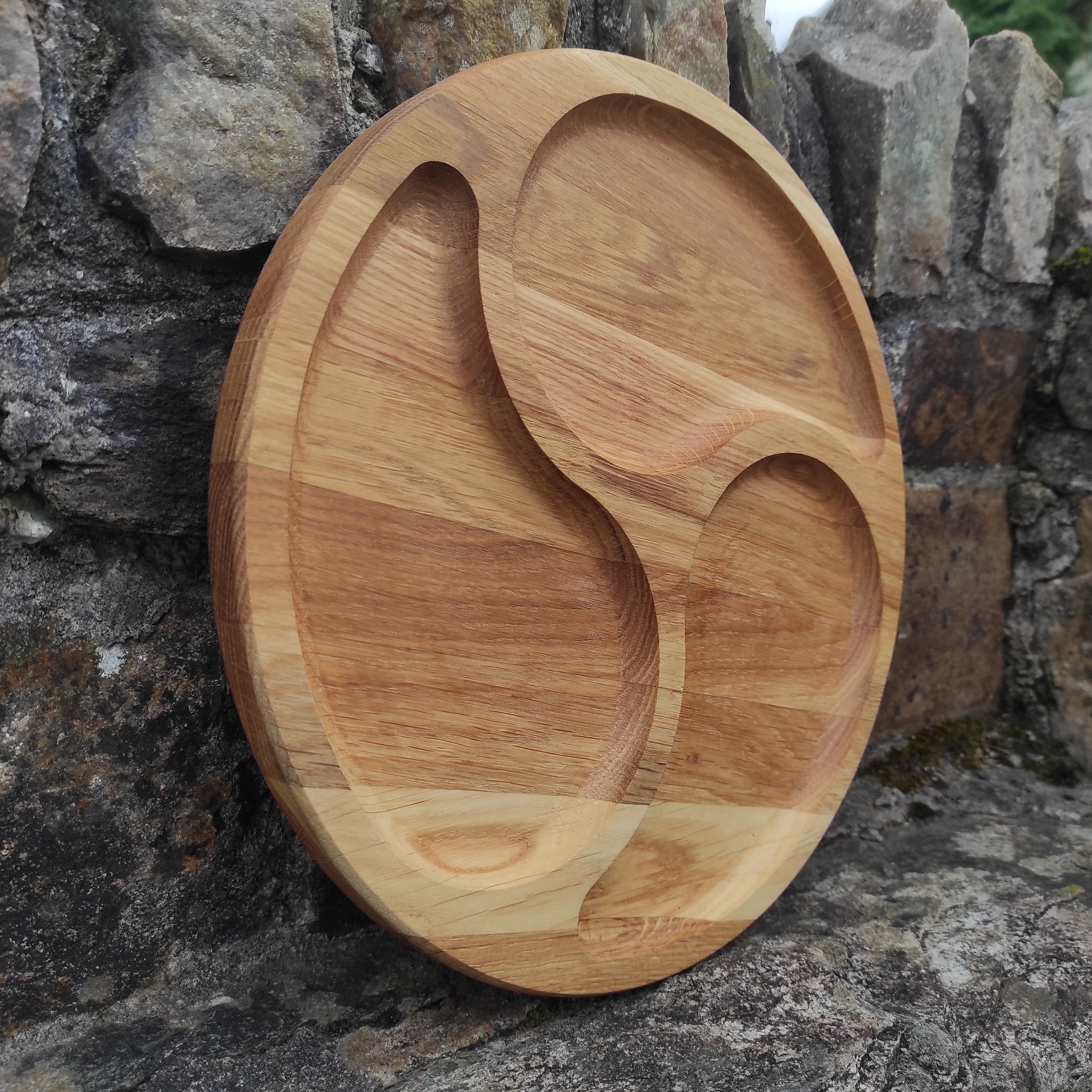 Wooden Tray Round Plate Solid Elm Tree for Snacks, Cheese, Nuts Serving ...