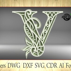 Multilayer Letter V, Home Decor, DXF, SVG, Ai, Cdr, Dwg Vector File ...