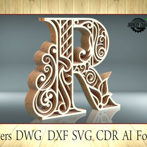 Multilayer Letter R, Home Decor, DXF, SVG, Ai, Cdr, Dwg Vector File ...