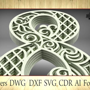 Multilayer Number 8 Home Decor, DXF, SVG, Ai, Cdr, Dwg Vector File ...