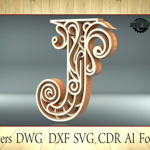 Multilayer Letter J, Home Decor, DXF, SVG, Ai, Cdr, Dwg Vector File ...