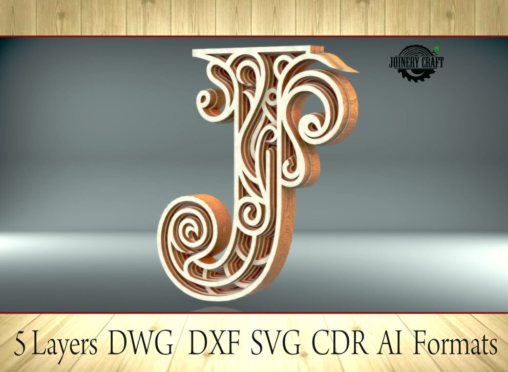 Multilayer Letter J, Home Decor, DXF, SVG, Ai, Cdr, Dwg Vector File ...