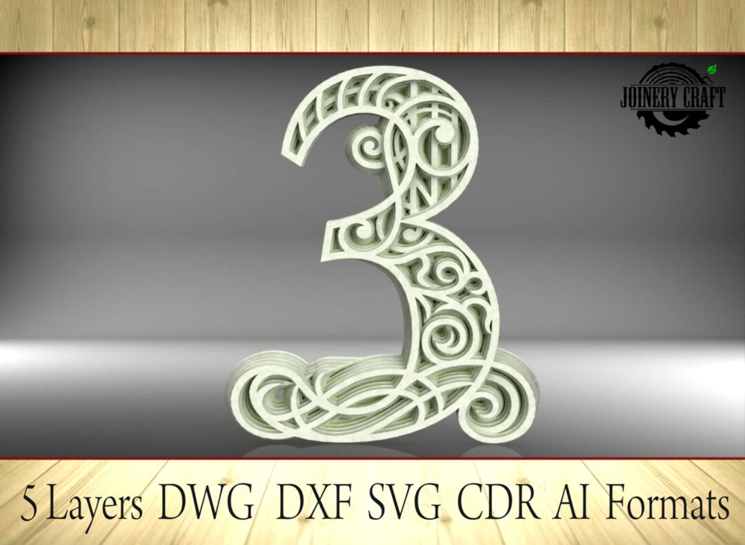 Multilayer Number 3 Home Decor, DXF, SVG, Ai, Cdr, Dwg Vector File ...