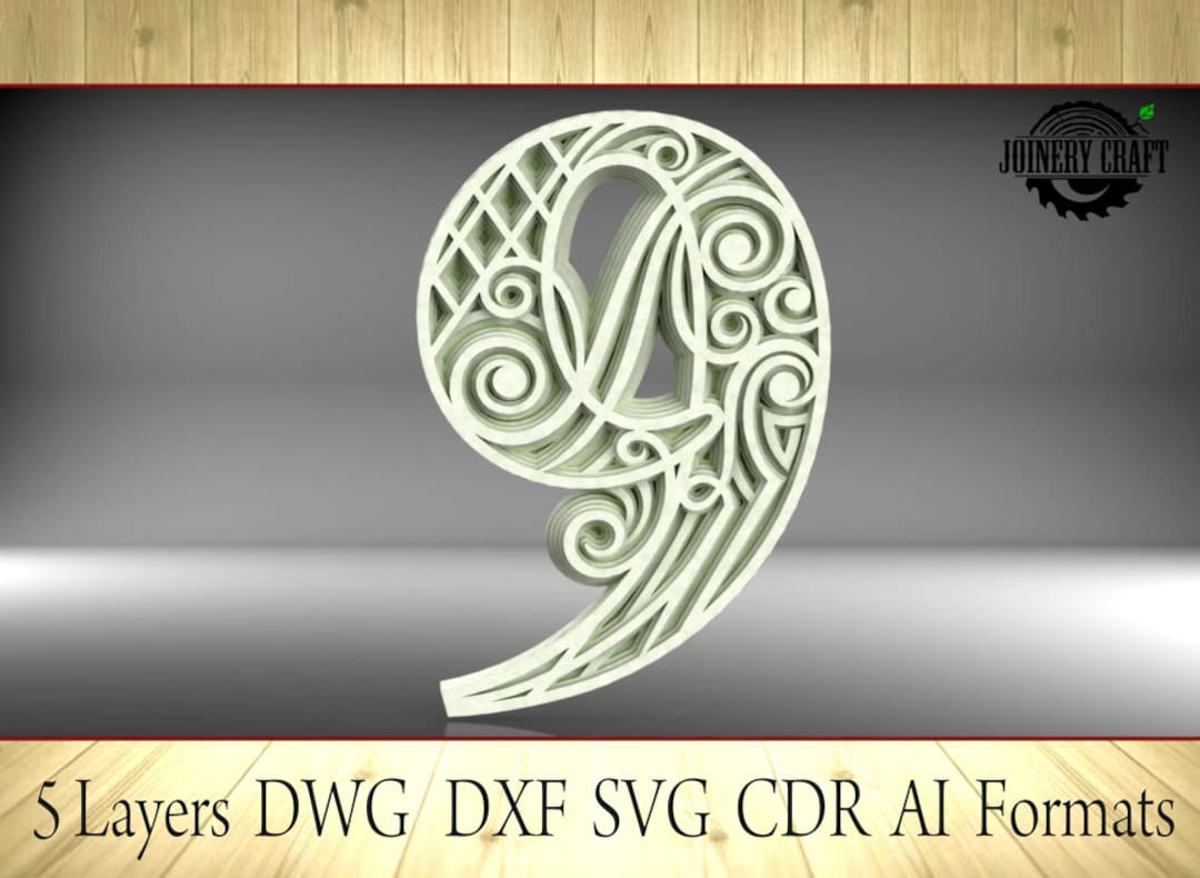 Multilayer Number 9 Home Decor, DXF, SVG, Ai, Cdr, Dwg Vector File ...