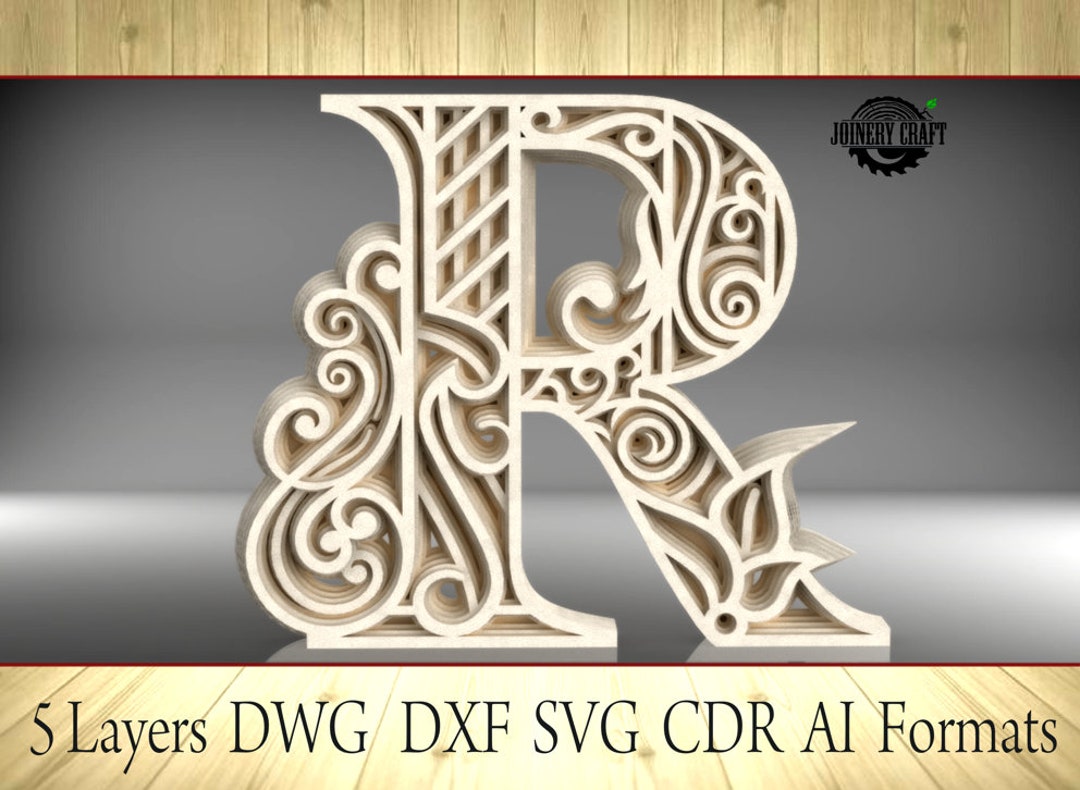 Multilayer Letter R, Home Decor, DXF, SVG, Ai, Cdr, Dwg Vector File ...