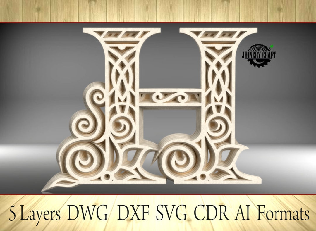 Multilayer Letter H, Home Decor, DXF, SVG, Ai, Cdr, Dwg Vector File ...