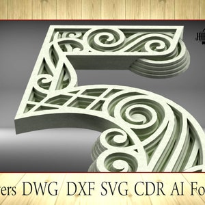 Multilayer Number 5 Home Decor, DXF SVG AI Vector File Format - Etsy