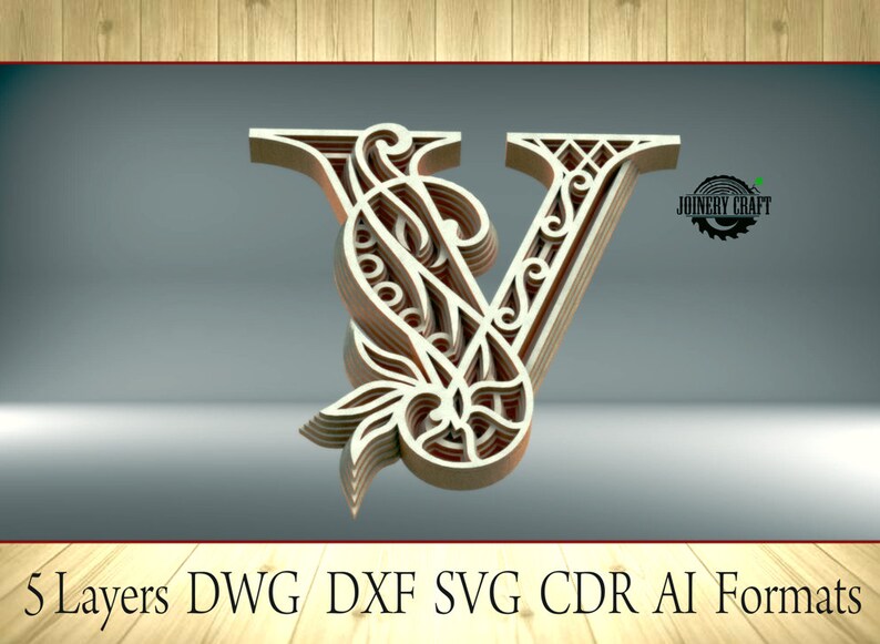 Multilayer Letter V Home Decor DXF SVG Ai Cdr Dwg Vector - Etsy