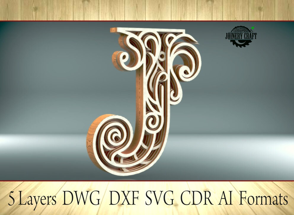 Multilayer Letter J, Home Decor, DXF, SVG, Ai, Cdr, Dwg Vector File ...