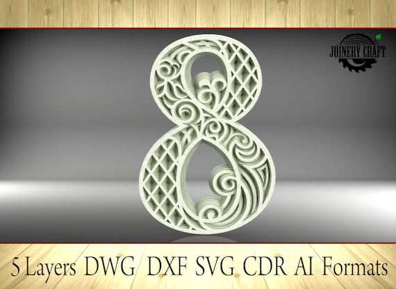 Multilayer Number 8 Home Decor DXF SVG Ai Cdr Dwg Vector - Etsy