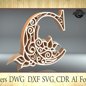 Multilayer Letter C, Home Decor, DXF, SVG, Ai, Cdr, Dwg Vector File ...