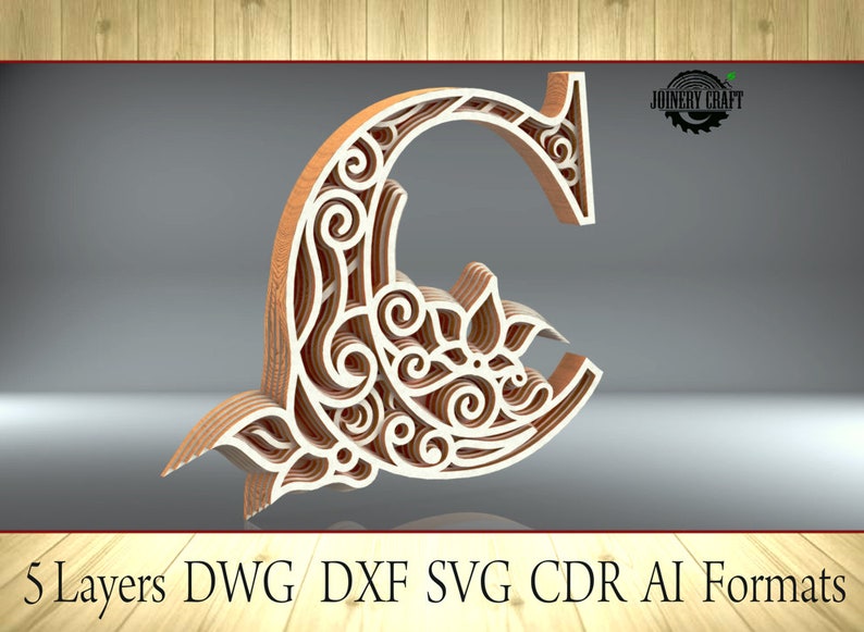 Multilayer Letter C, Home Decor, DXF, SVG, Ai, Cdr, Dwg Vector File ...