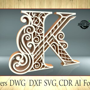 Multilayer Letter K, Home Decor, DXF, SVG, Ai, Cdr, Dwg Vector File ...