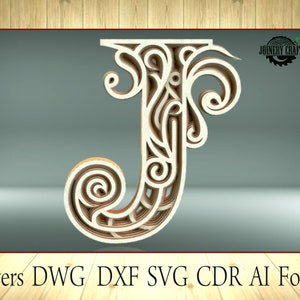 Multilayer Letter J, Home Decor, DXF, SVG, Ai, Cdr, Dwg Vector File ...
