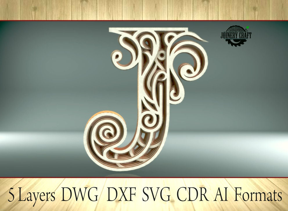 Multilayer Letter J Home Decor DXF SVG Ai Cdr Dwg Vector - Etsy