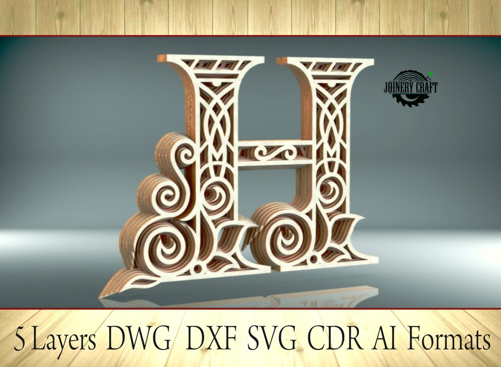 Multilayer Letter H Home Decor DXF SVG Ai Cdr Dwg Vector - Etsy