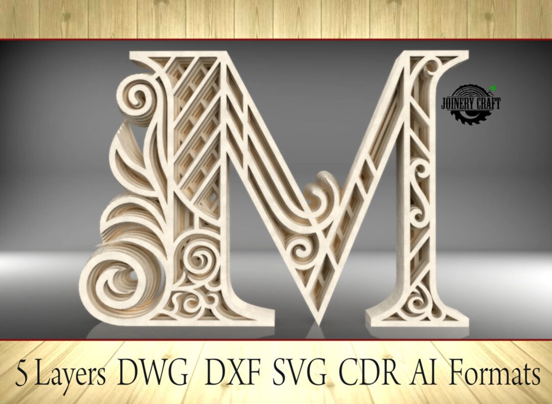 Multilayer Letter M, Home Decor, DXF, SVG, Ai, Cdr, Dwg Vector File ...