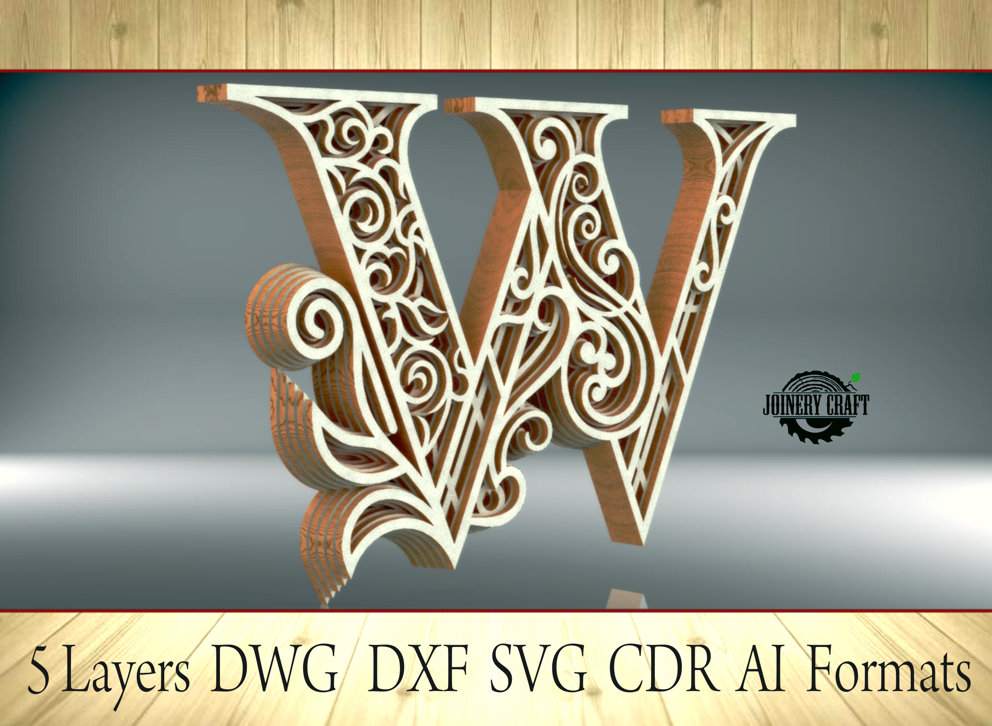 Multilayer Letter W Home Decor DXF SVG Ai Cdr Dwg Vector - Etsy