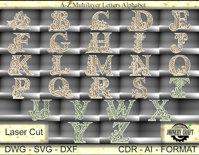 Multilayer Letter A-Z, Home Decor, Dxf, Svg, DWG, AI, CDR File Format ...