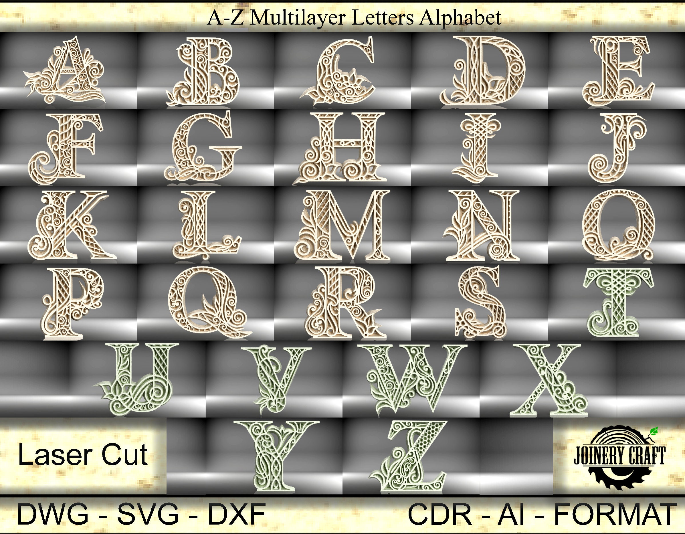 Multilayer Letter A-Z, Home Decor, Dxf, Svg, DWG, AI, CDR File Format ...